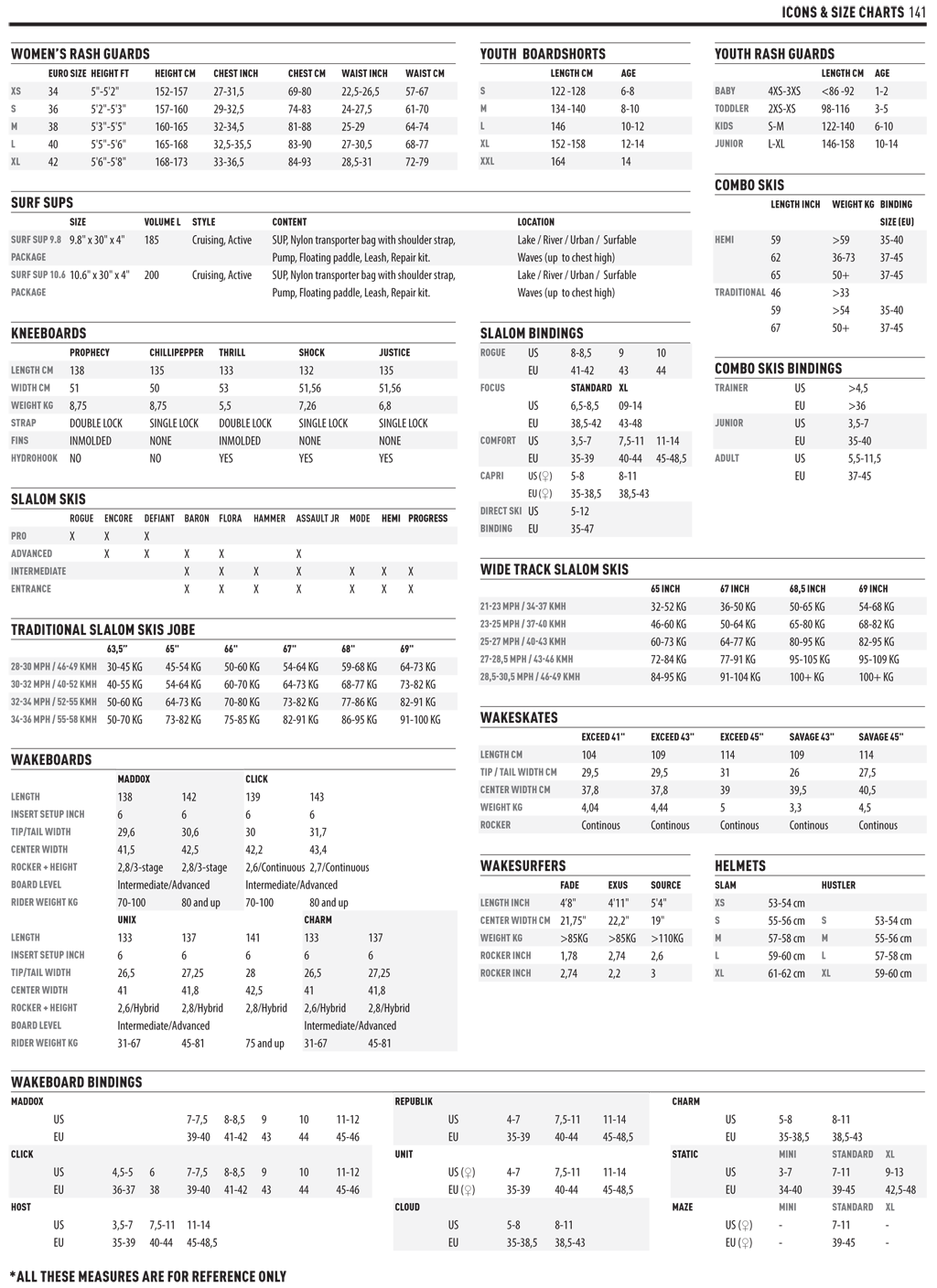wakeboard size charts